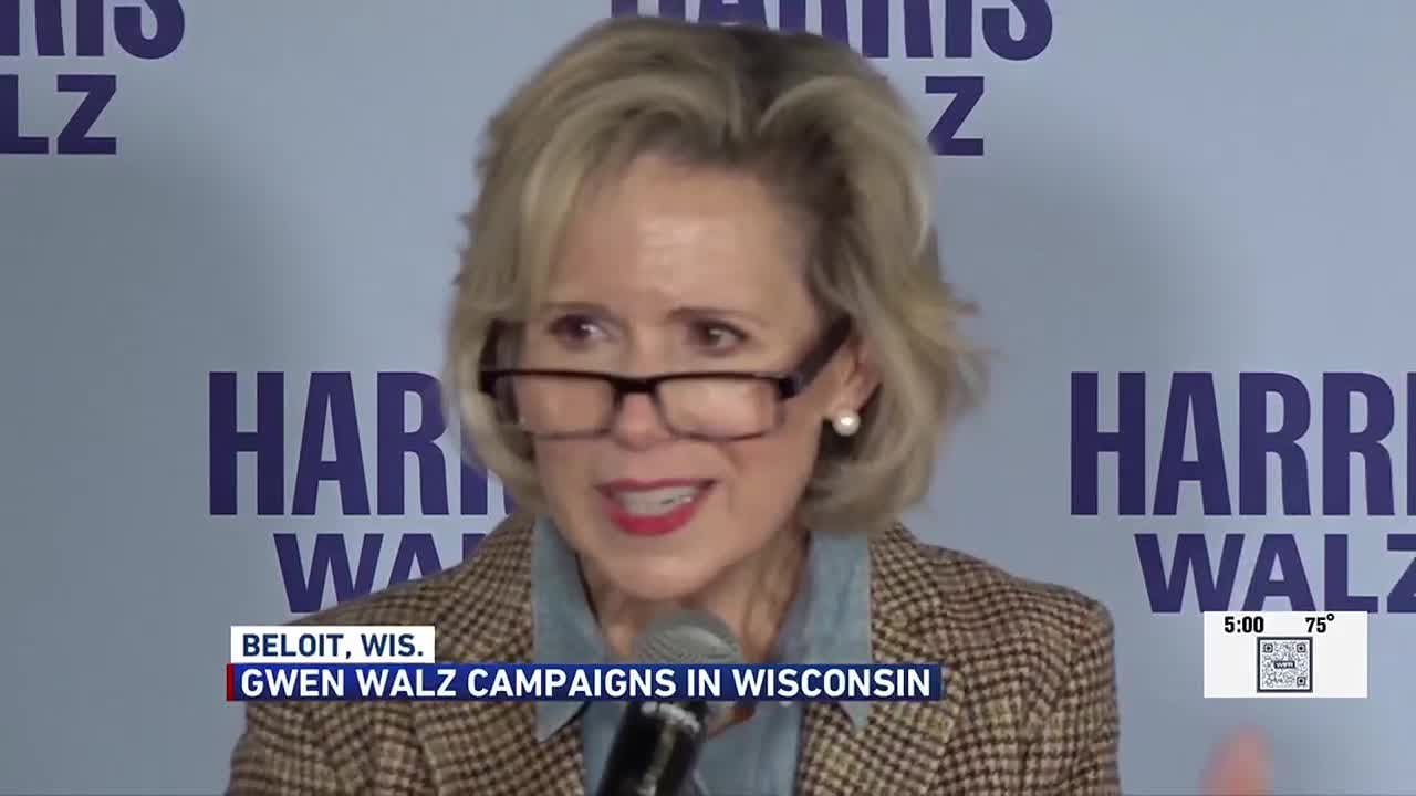 First Lady of Minnesota, Gwen Walz, campaigns in Beloit - YouTube
