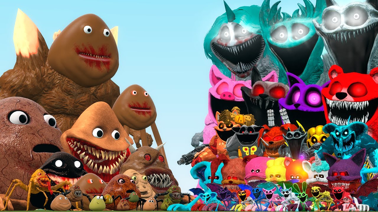 ALL POU BOU'S REVENGE FAMILY VS TITAN, GODZILLA AND TAPES POPPY ...