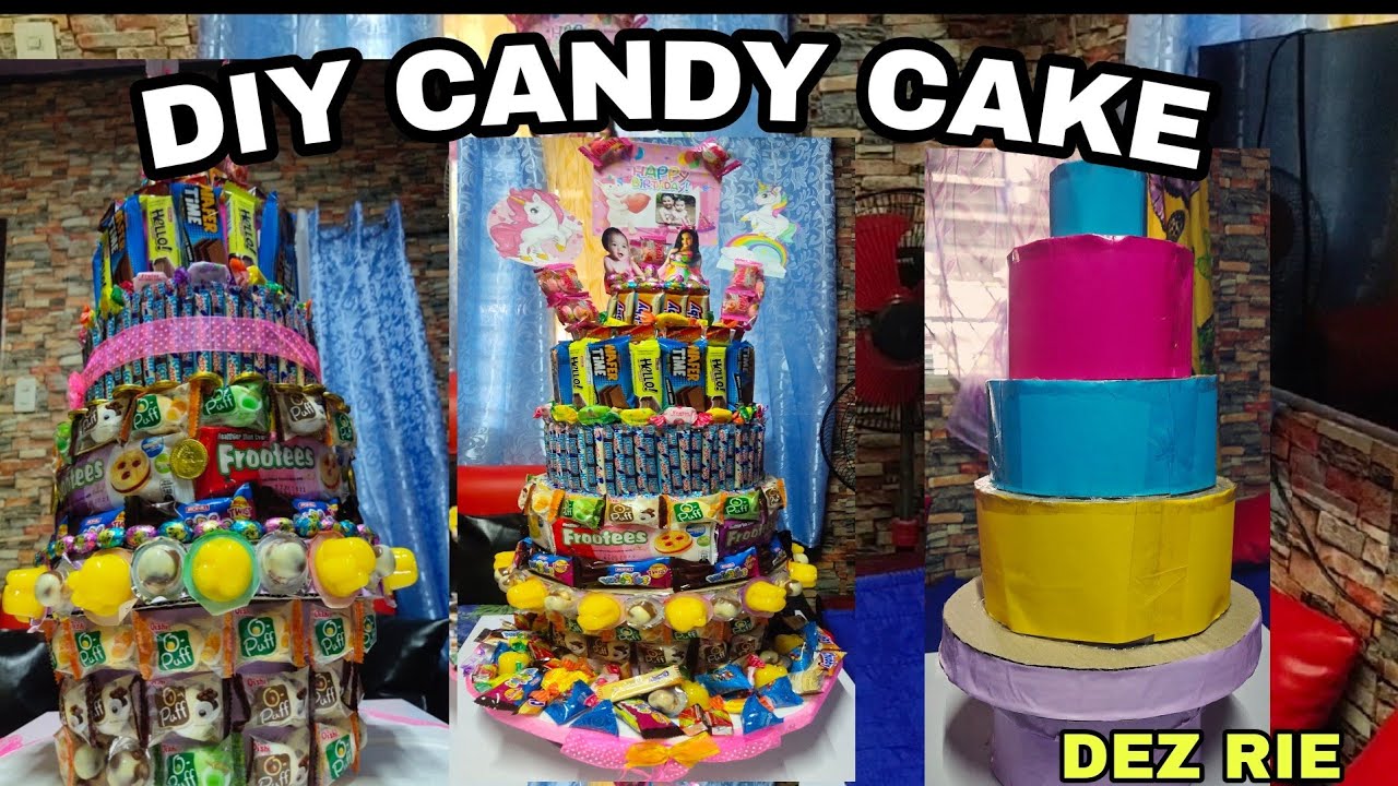 DIY CANDY CAKE / CANDY TOWER CAKE / CANDY CAKE USING CARDBOARD - YouTube