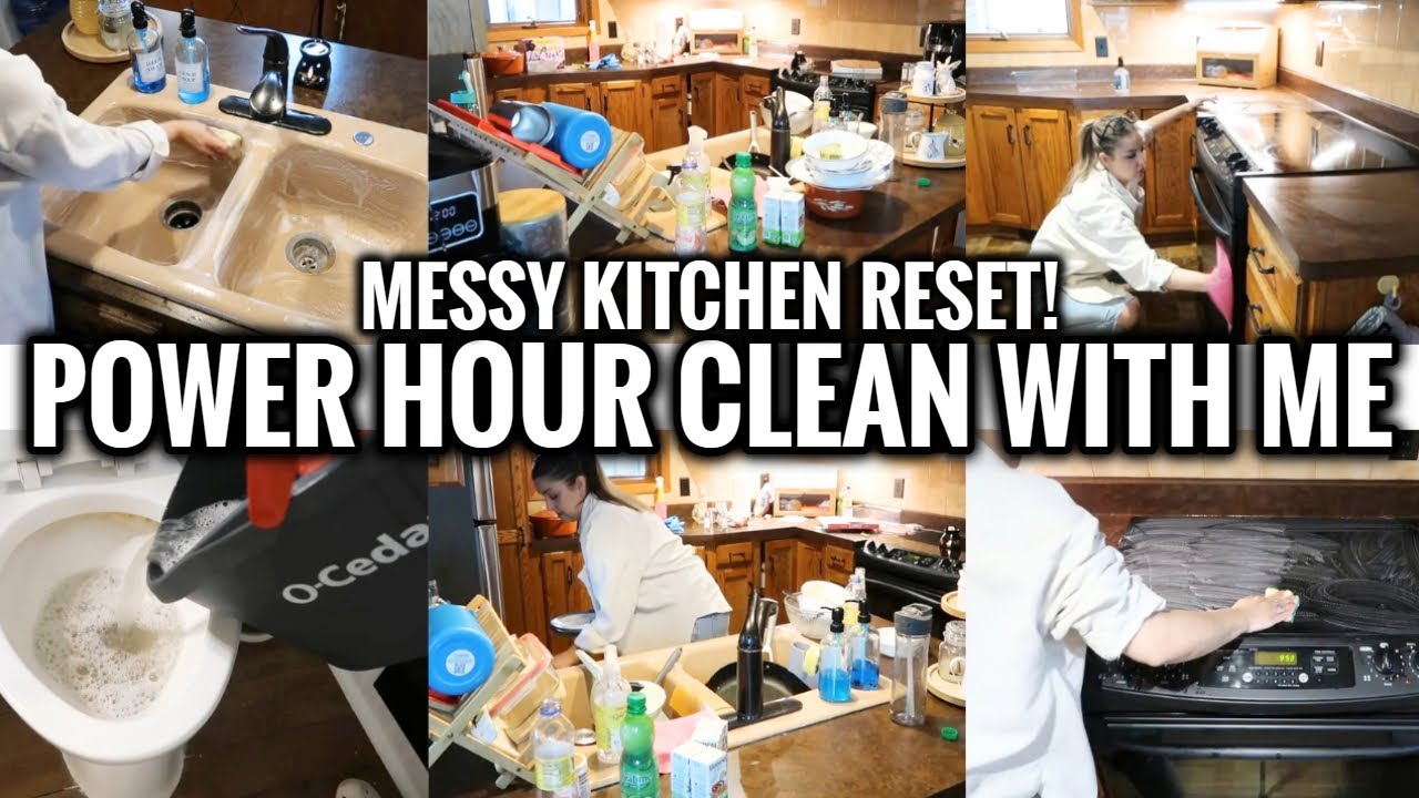 🥵POWER HOUR CLEAN WITH ME! Messy Kitchen Reset, Before & After 🧽 - YouTube