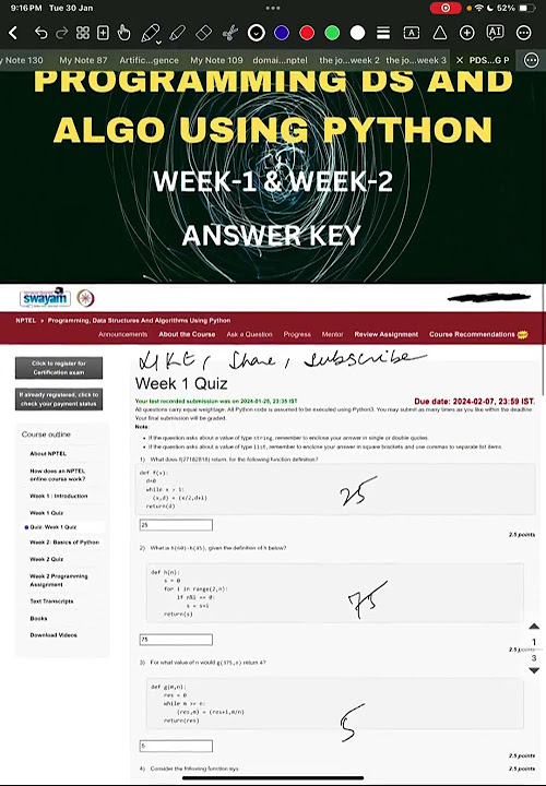 PROGRAMMING DATA STRUCTURES AND ALGORITHMS USING PYTHON WEEK 1 AND WEEK 2 ASSIGNMENT SOLUTION ...