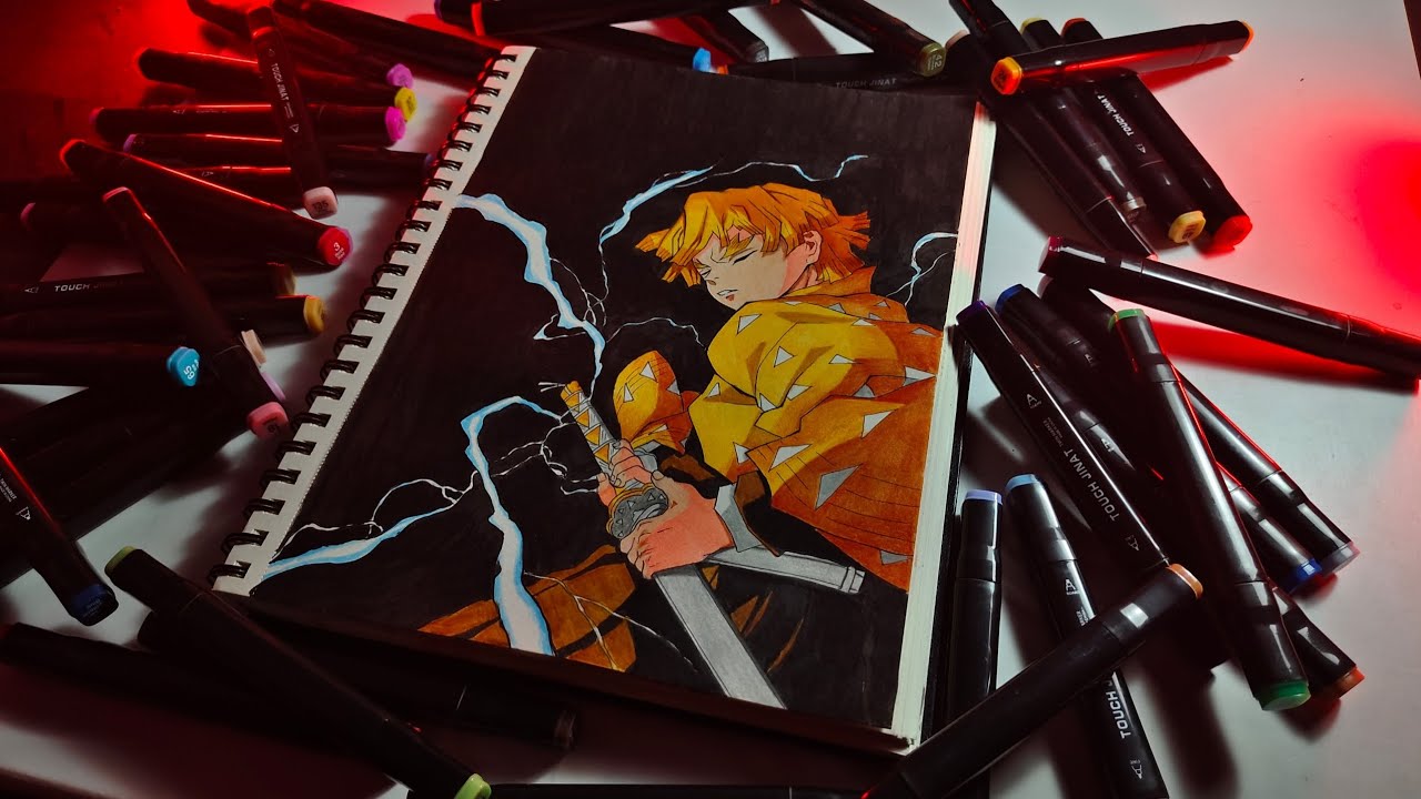 Drawing Zenitsu Agatsuma USING CHEAP ALCOHOL MARKERS @Hitroart - YouTube