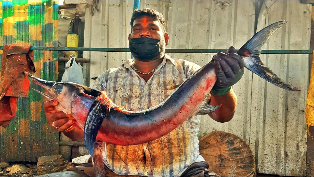 KOLA MEEN || SWORDFISH || CUTTING CUBE SLICES || KASIMEDU || CUTTING ...