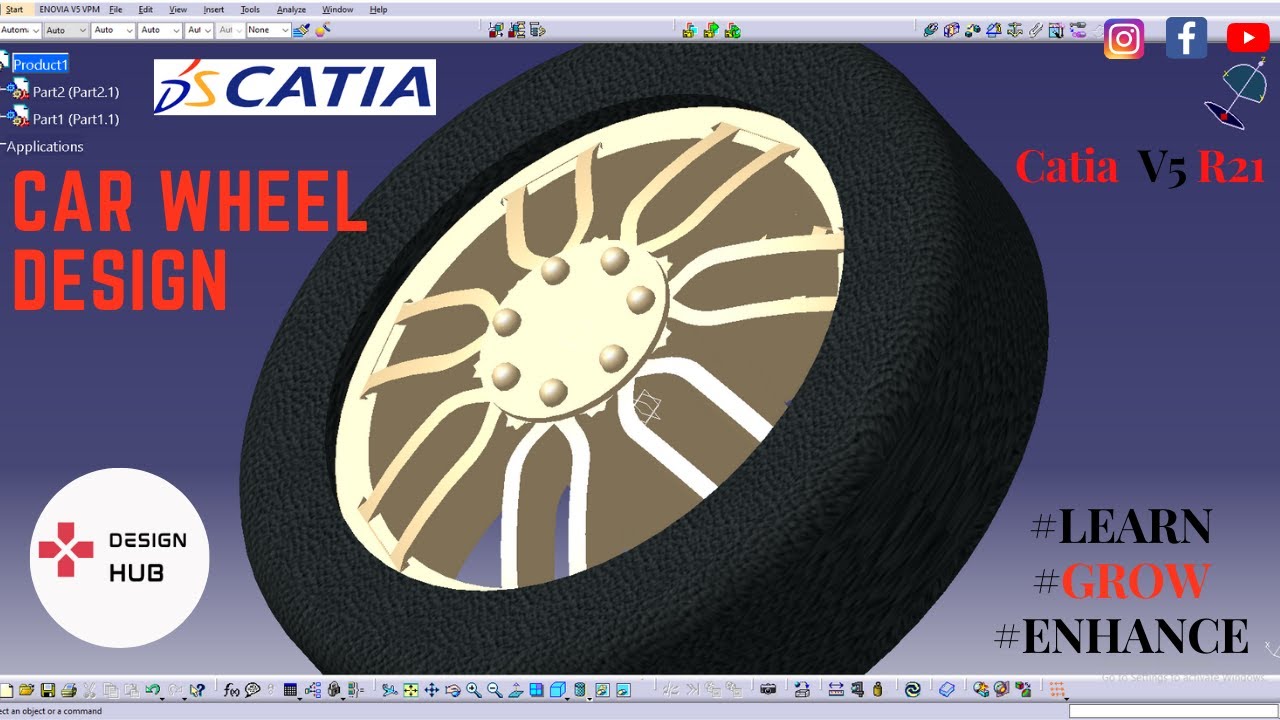 CATIA V5 R21 Car alloy and wheel design easy steps - YouTube