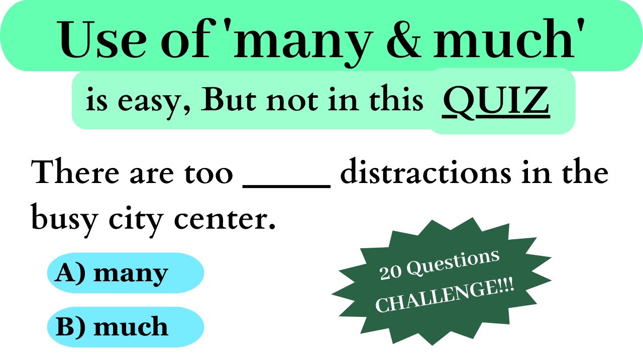 'many' & 'much' quiz | Usages Exercise # 2 | English Quiz - YouTube