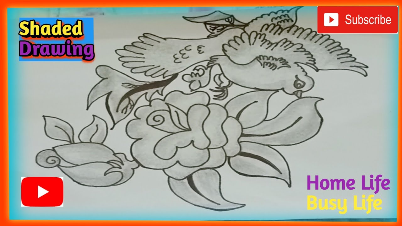 Shaded drawing.. Shaded Rose flower with bird || - YouTube