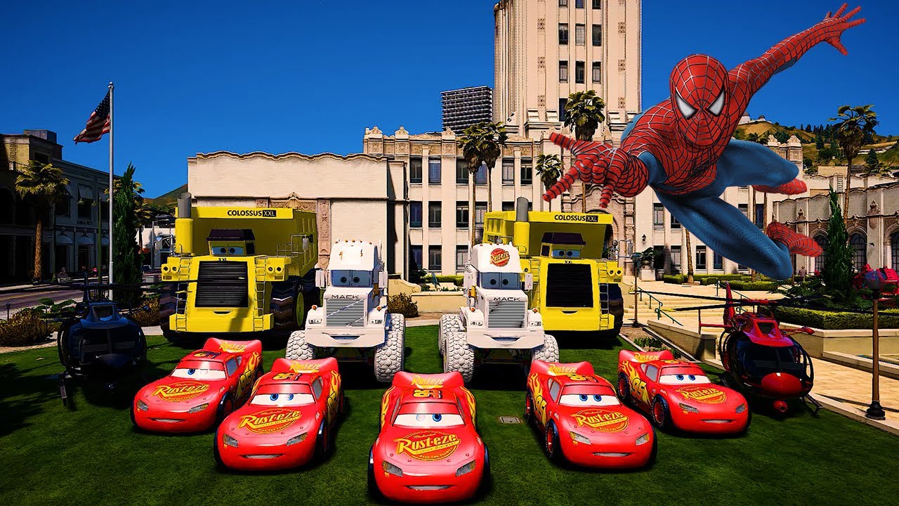 Gta 5 Spiderman Vs Train Disney Cars Challenge Big & Small McQueen Cars ...