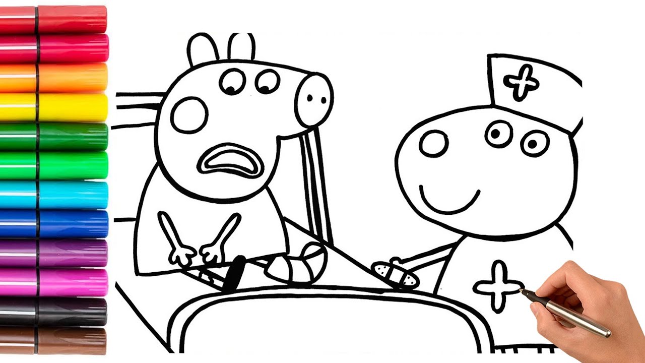 Drawing and Coloring Peppa Pig in the Hospital 🐷🏥🩹🤕🐑Drawings for Kids ...