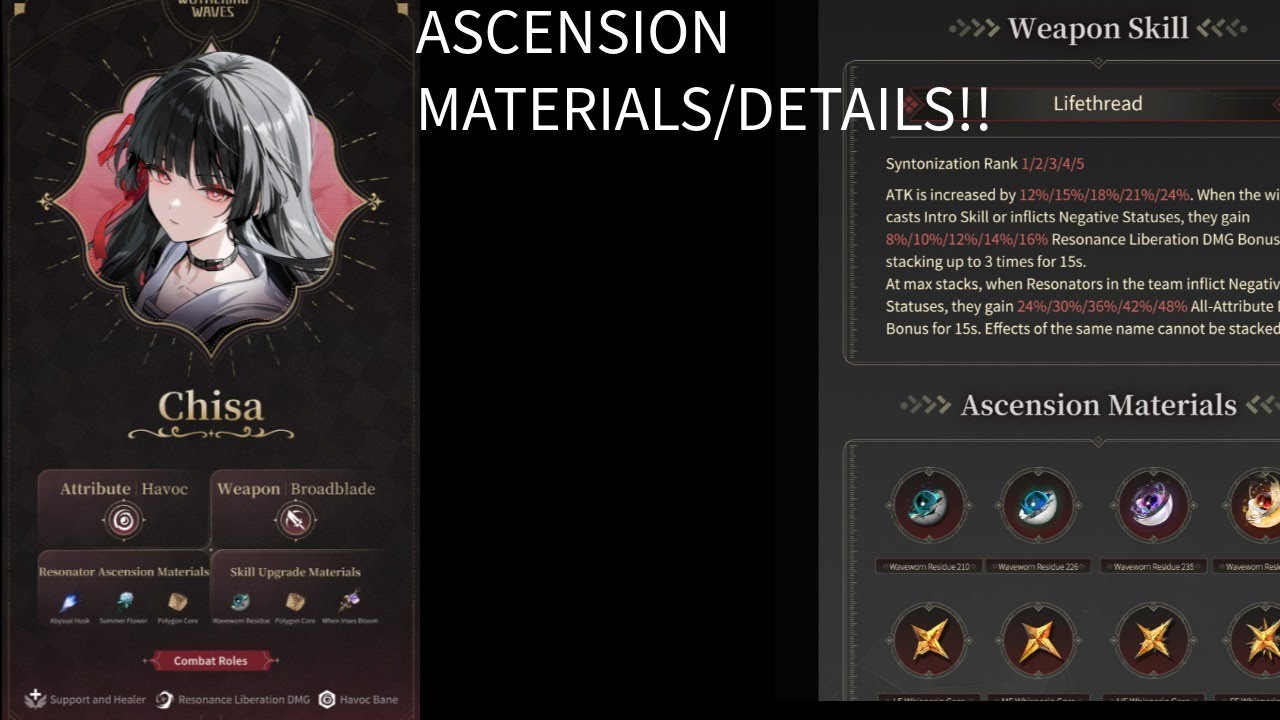 CHISA ASCENSION MATERIALS!! WEAPON DETAILS!! LOOKS INSANE!! TOP TEIR ...