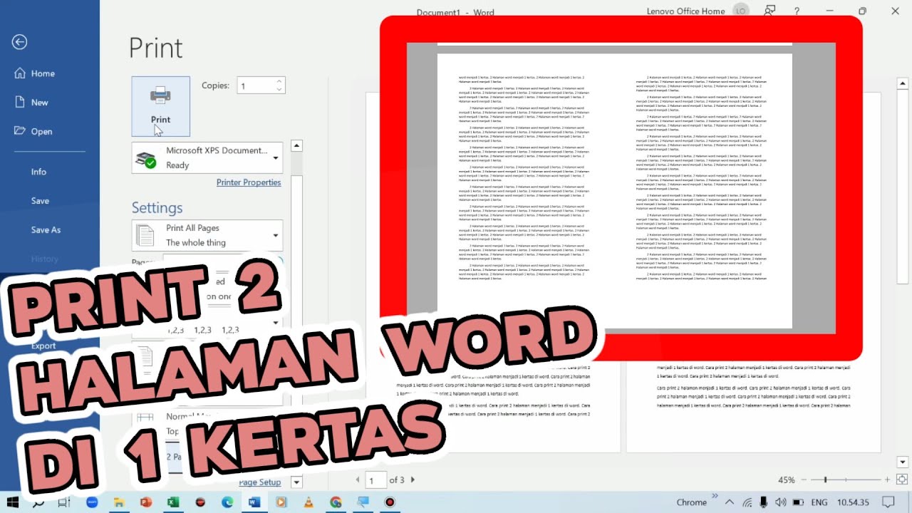 Tutorial Print 2 Halaman Dalam 1 Lembar (1 Kertas) Microsoft Word - YouTube