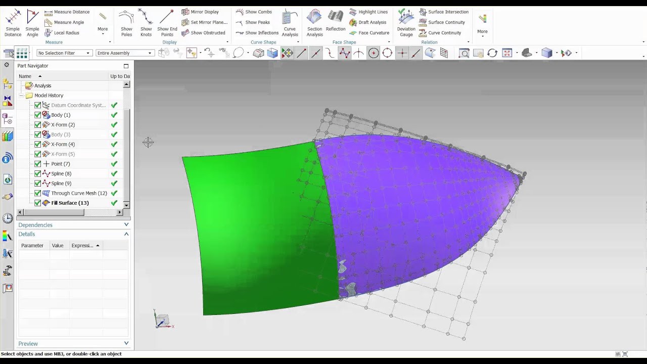 Siemens NX 10 | Class A Surfacing Tool: Fill Surface - YouTube