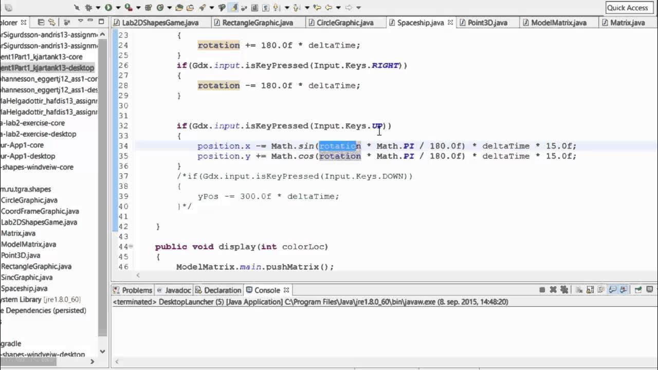 Programming session - Spaceship - vectors and transformation matrices ...