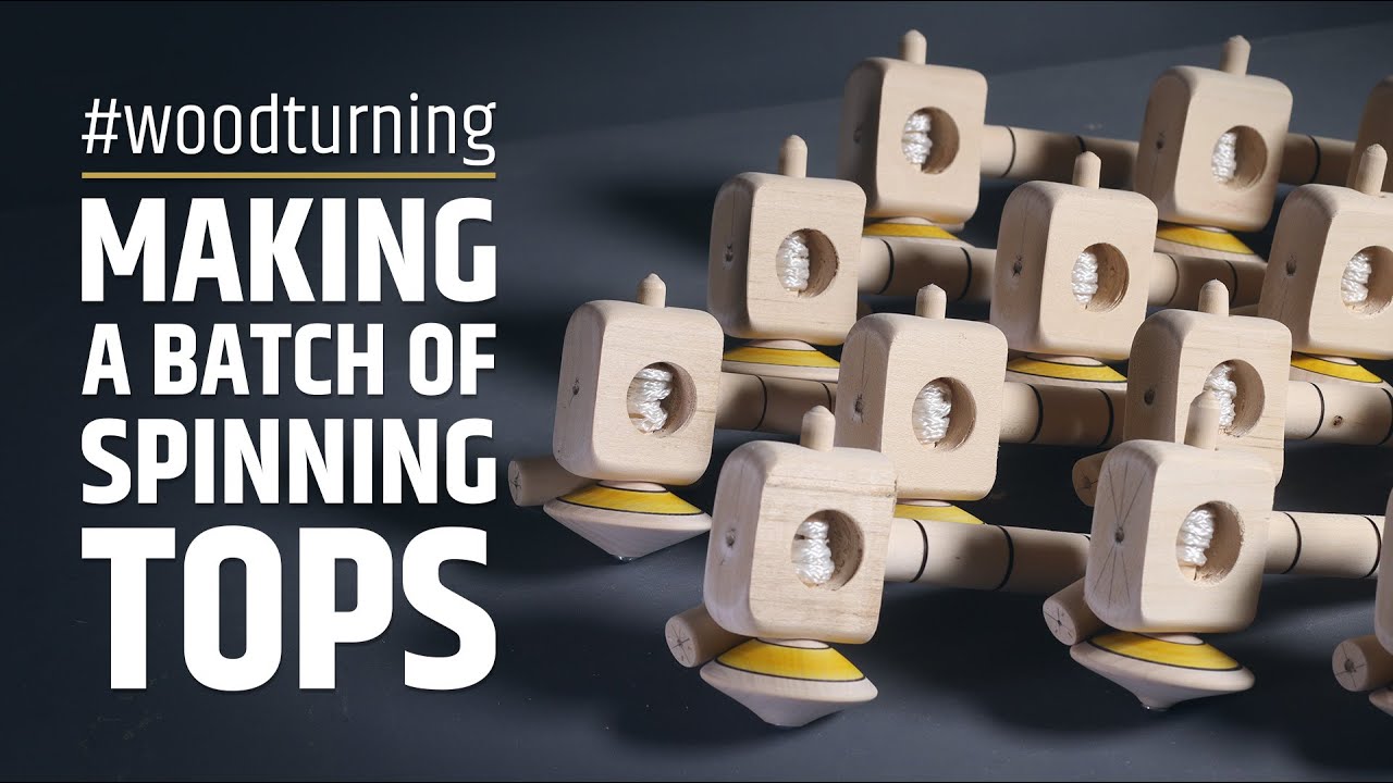 Woodturning a batch of spinning tops - YouTube