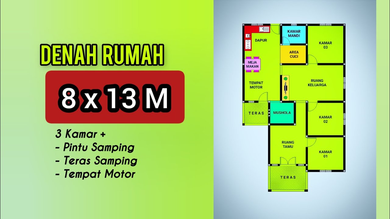 New Design !! Rumah 8x13 Meter Leter L (3 Kamar) - YouTube
