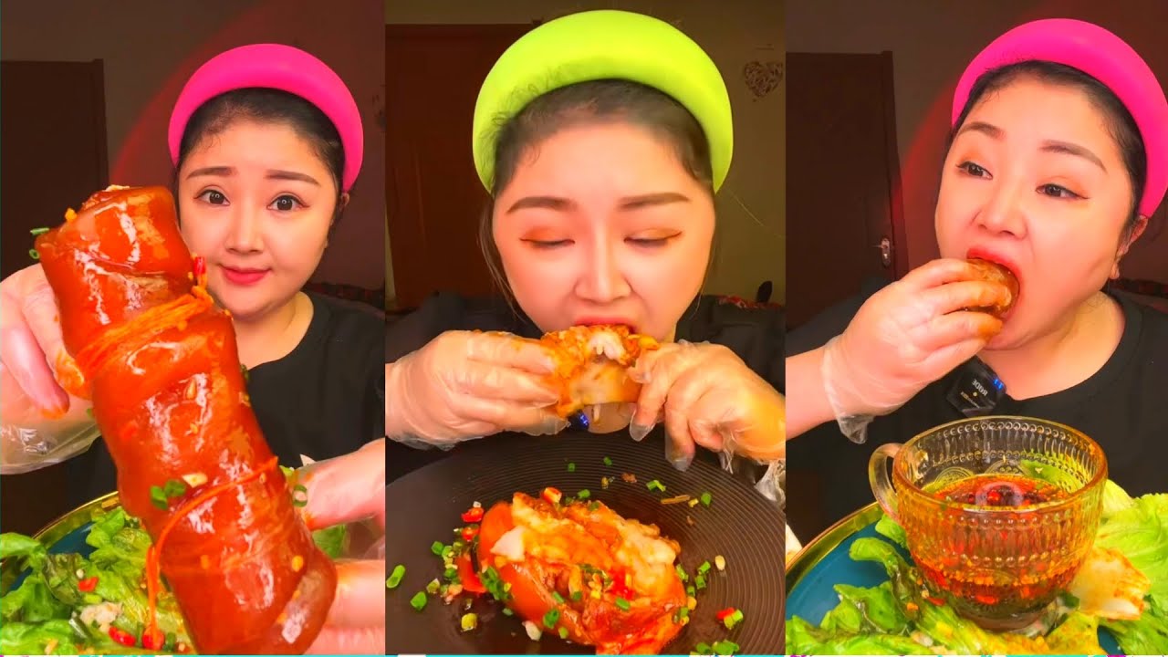 Mukbang: Braised Pork belly & eating big bite spicy pork fatty pork ...