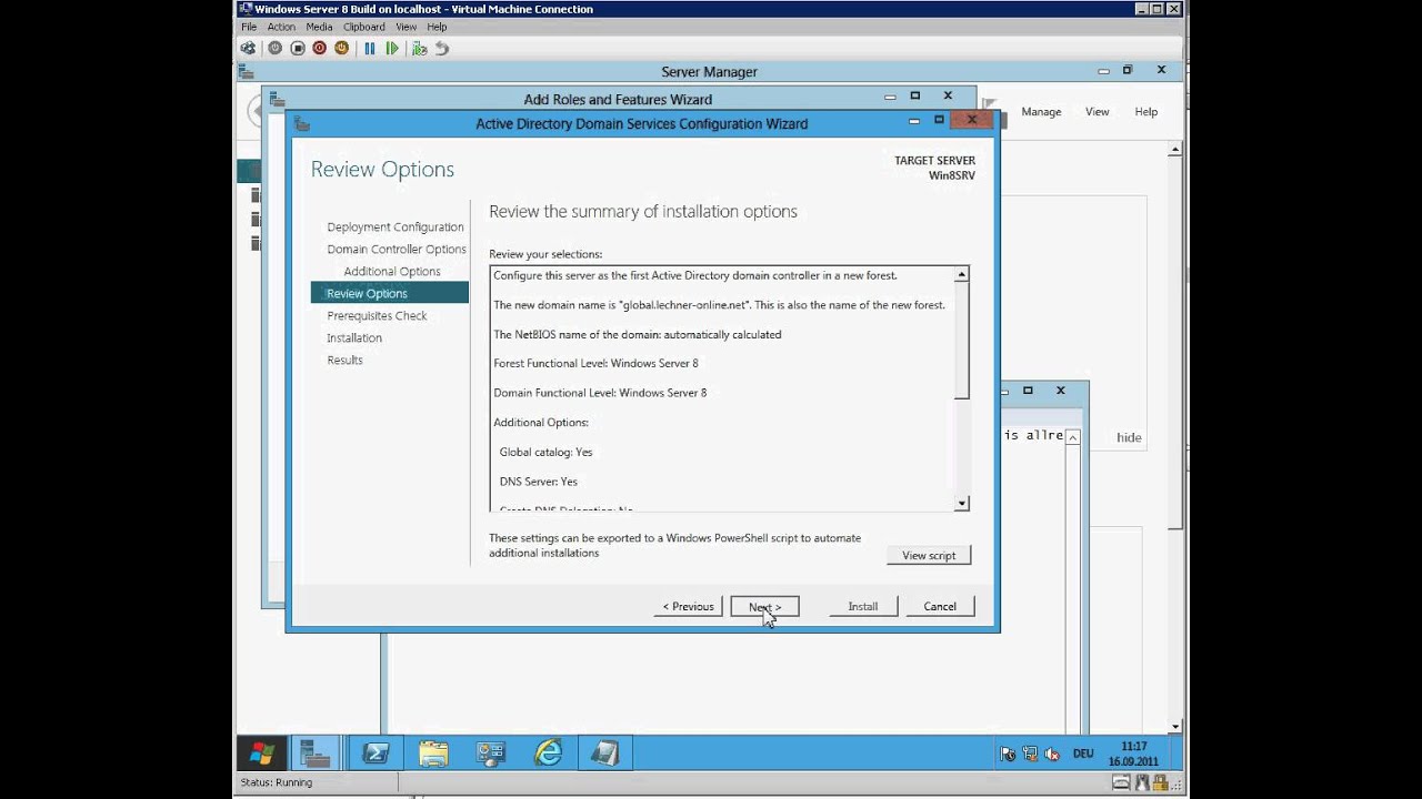 Windows Server 8 Active Directory Domain Services installation - YouTube