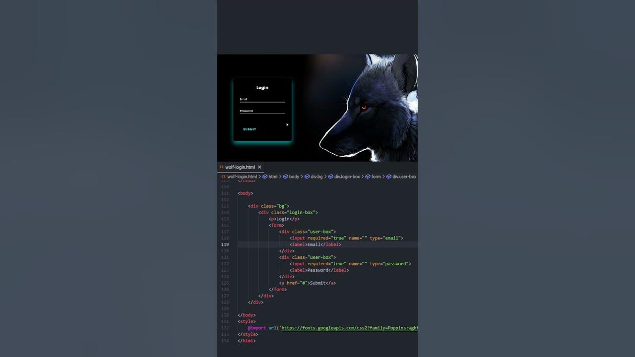 Wolf Login Form Coding Programming Tags Css Codeart Html Ytshorts Coder Reaction Code