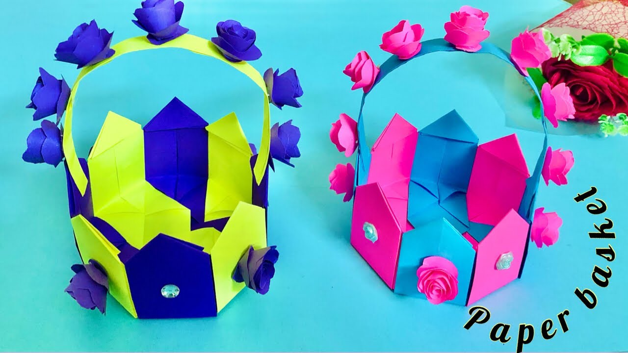 Easy paper craft | Origami craft | paper basket | School craft idea ...