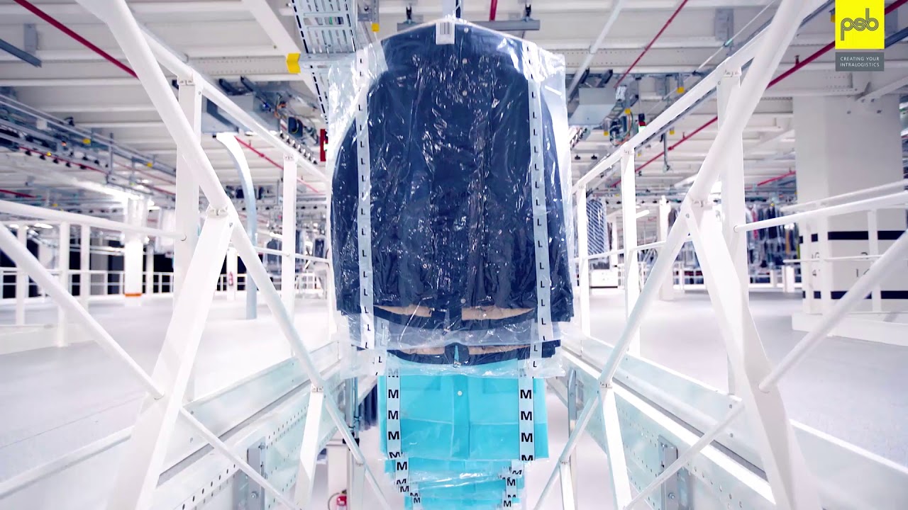Fully automated distribution centre for hanging garments - YouTube