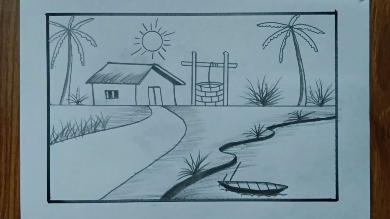 Easy scenery drawing with pencil for beginners step by step drawing ...