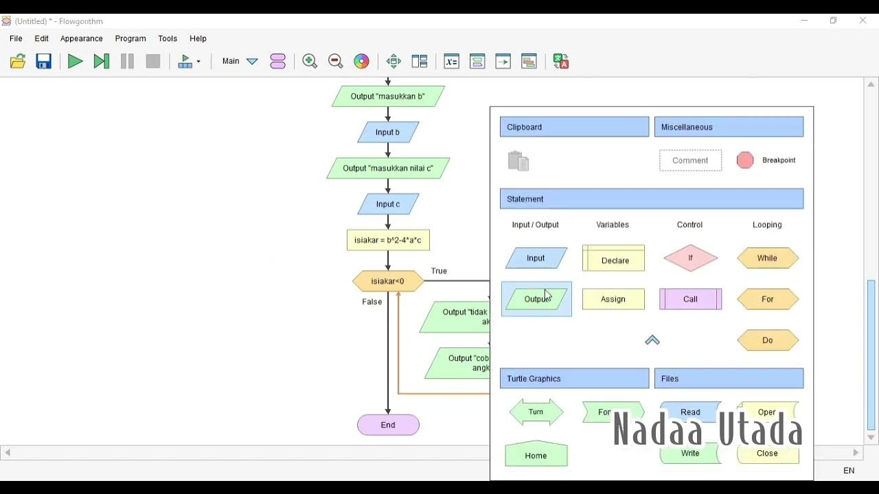 Membuat Flowchart Akar Akar Persamaan Kuadrat Dengan Flowgorithm Youtube