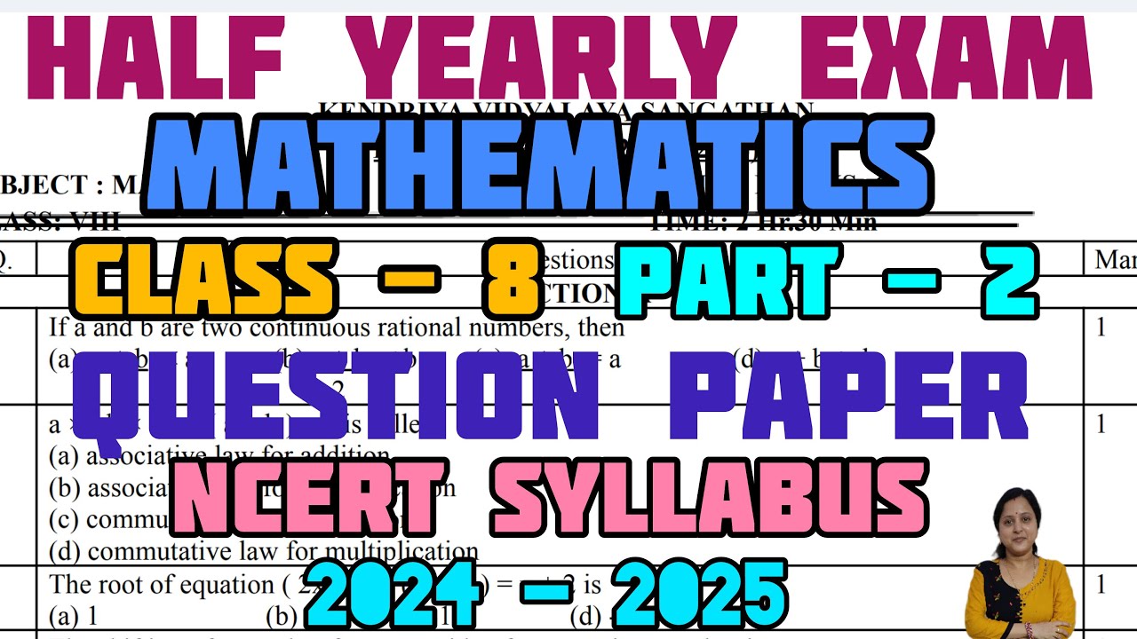 Maths Class 8 Half Yearly Exam Question Paper Part - 2 || NCERT || KV ...