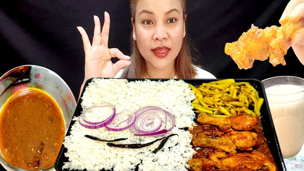 Eating Chicken Leg, pice With Rice 🍚 & Potato Fry,! @mukbang.lalitamgr ...