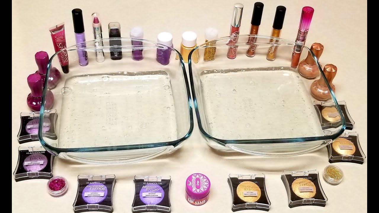 Purple vs Gold Slime! Mixing Makeup Eyeshadow Into Slime - ASMR69 ...