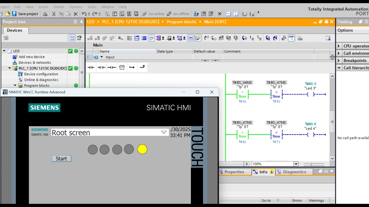 Siemens PLC Alternating LED Control with 1-Second Delay in TIA V18 ...