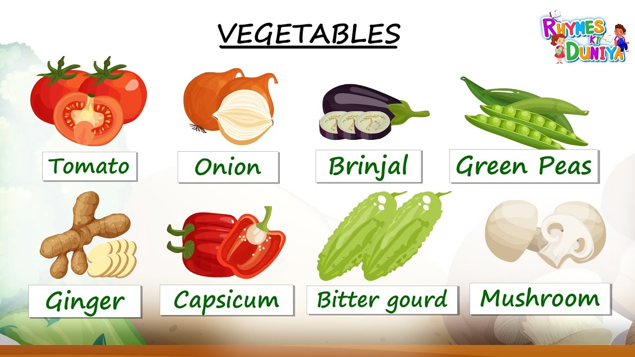 VEGETABLES NAMES in English For Kids | First Words for Babies ...