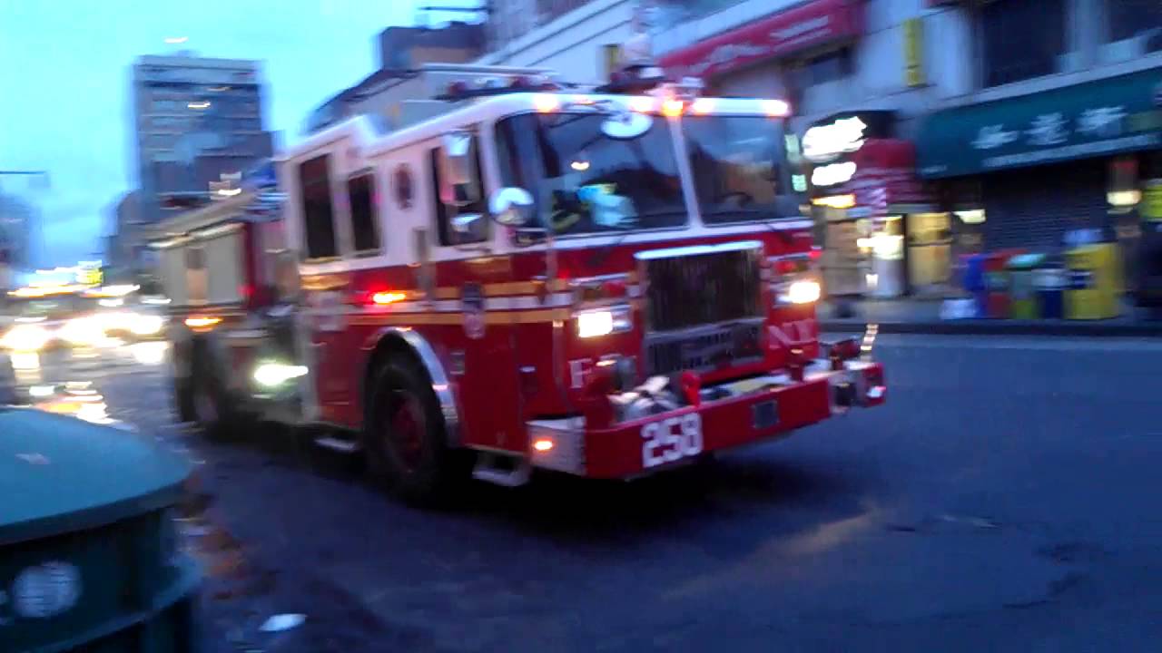 FDNY engine 258 & tower ladder 127 taking up from an unknown call - YouTube