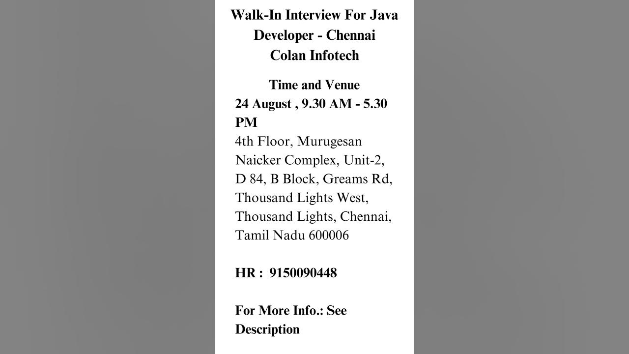 Walk-In Interview For Java Developer - Chennai Colan Infotech - YouTube