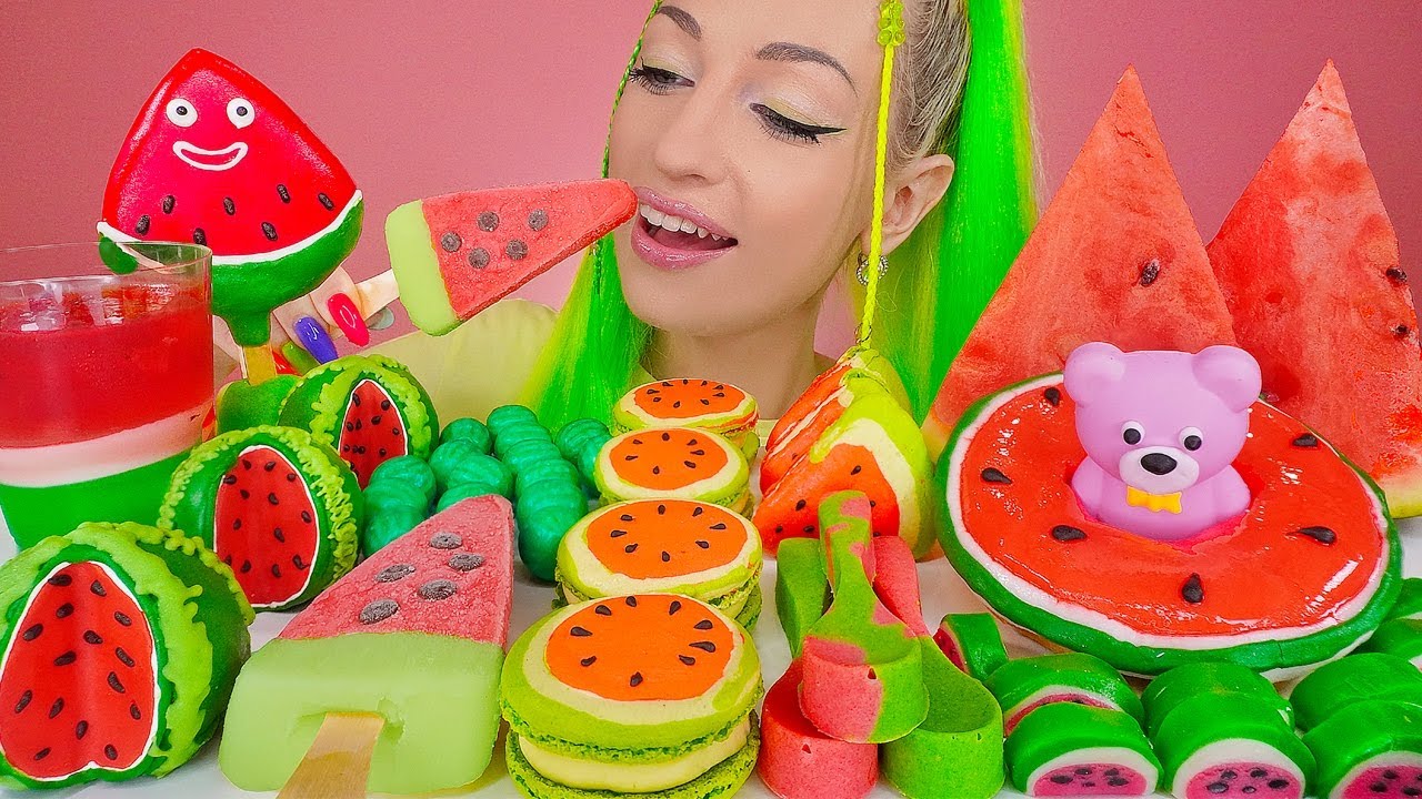 Asmr Eating Watermelon Desserts Ice Cream Edible Spoons Jelly