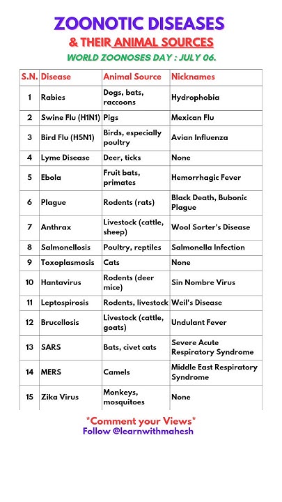 Common Zoonotic Diseases & their Animal Sources #gk #disease - YouTube