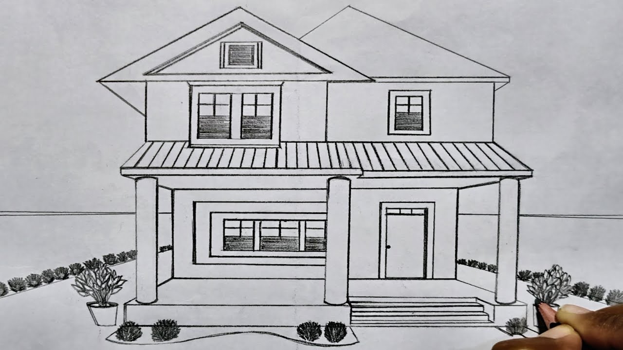 HOW TO DRAW A HOUSE 🏠 IN 1 POINT PERSPECTIVE (30 DAYS HOUSE DRAWING ...