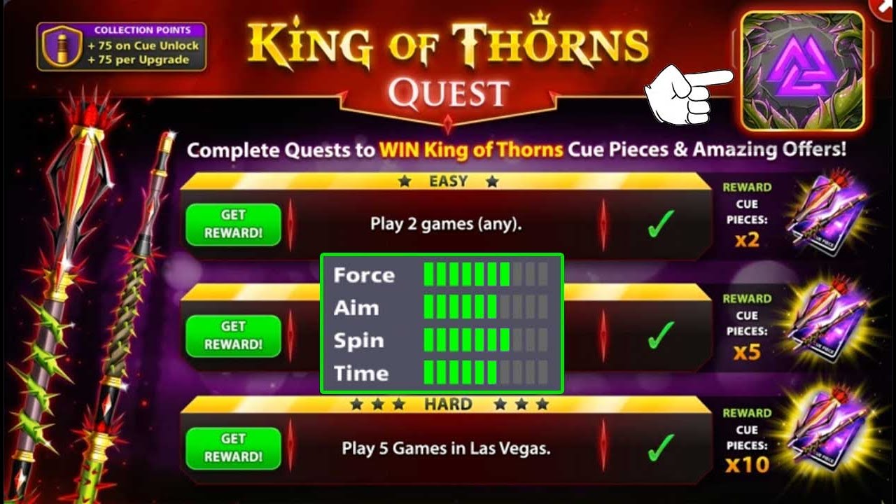 8 ball pool King of Thorns Rewards 😨 Free Cue And Upgrades And Avatar ...