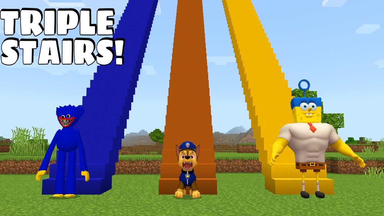 What is the HIGHEST STAIRCASE DOG OR HUGGY OR SPONGEBOB in Minecraft ...