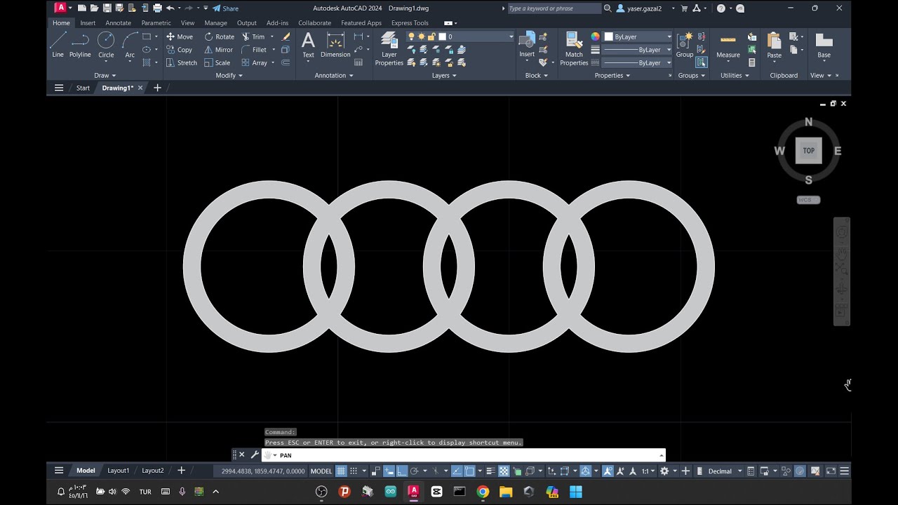 AutoCAD 2D Exercise - Audi Logo( 43 ) - YouTube