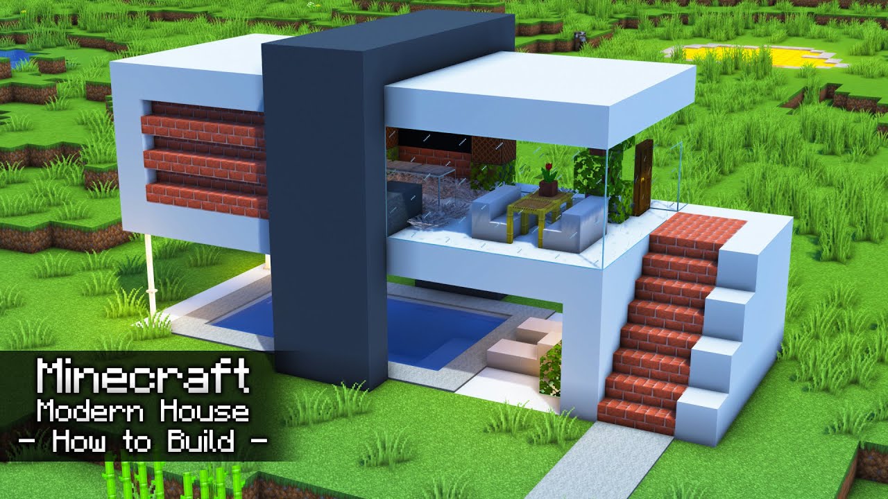 ⚒️ How to Build Modern House with pool in Minecraft | Tutorial | Easy ...