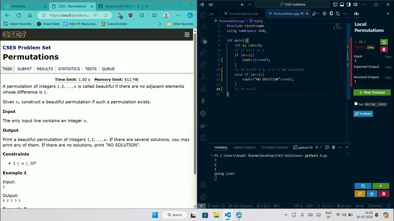 Cses Permutations Cses Solutions Cses Problem Set Introductory Problems Youtube