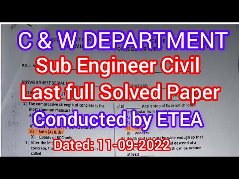 Sub Engineer Civil full Solved last Past Paper MCQs_ETEA _C & W ...