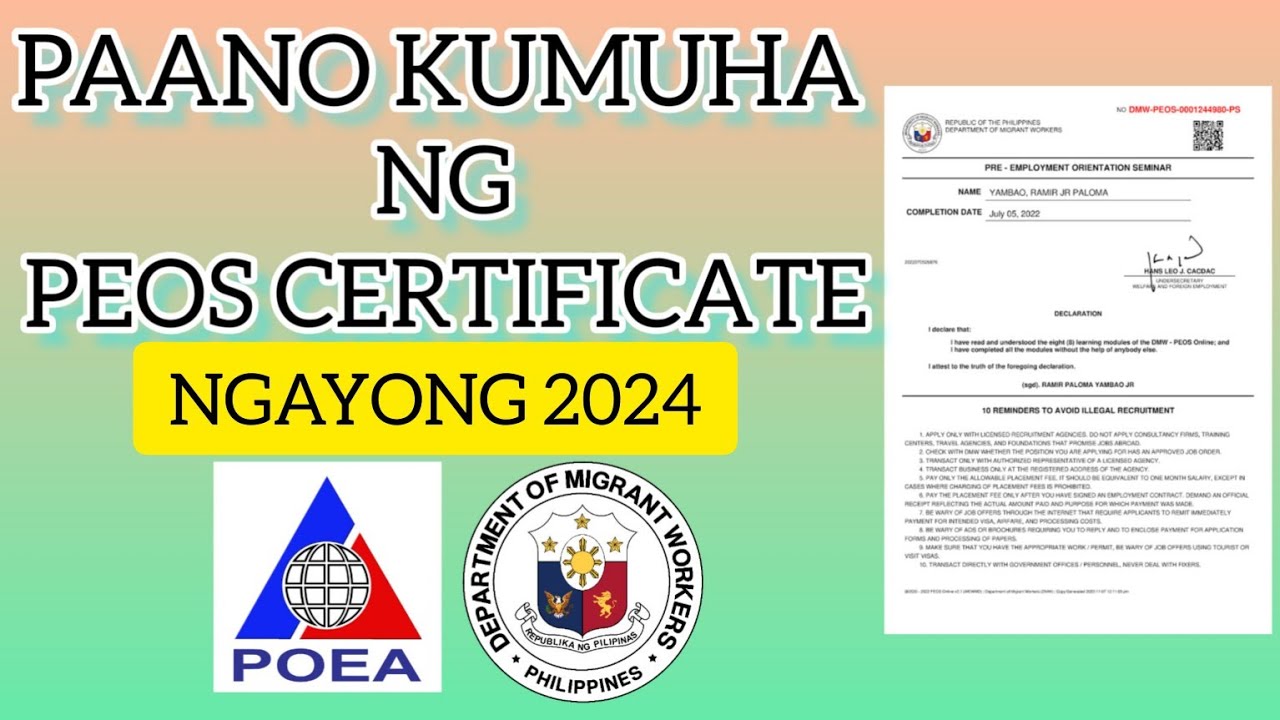 PAANO KUMUHA NG PEOS CERTIFICATE sa POEA DMW ngayong 2025 | HOW TO GET ...