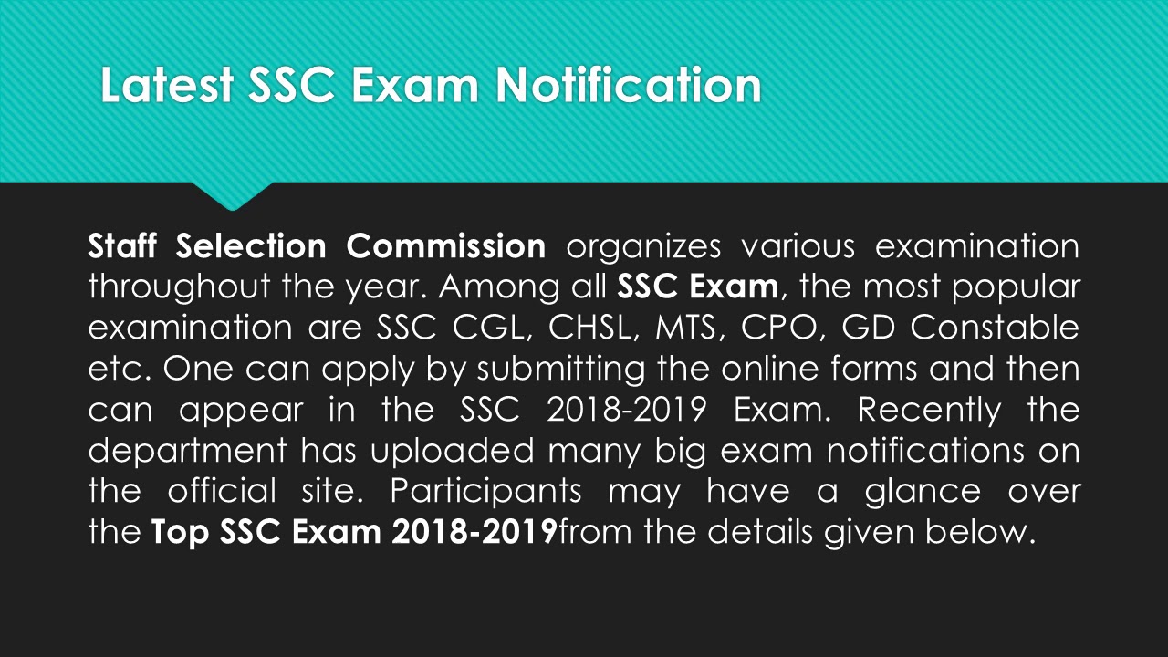 Latest SSC Exam Notification 2018-19: Online Application Form For ...