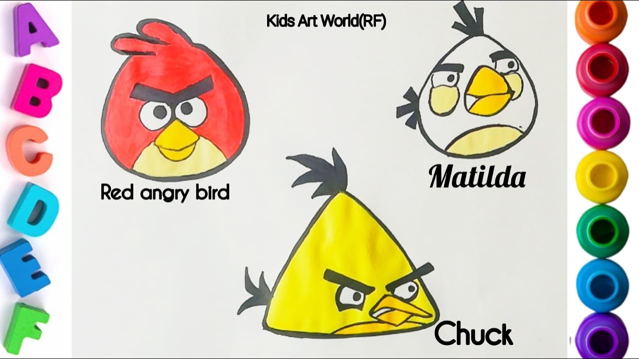 Angry Birds drawinglHow to draw, red, white, yellow angry birds, step ...
