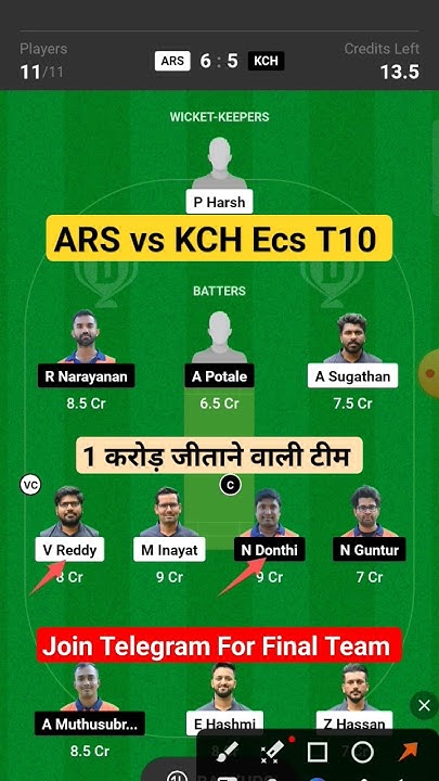 ars vs kch dream11 prediction, ars vs kch player stetus, ars vs kch ecs t10 dream11 team today ...