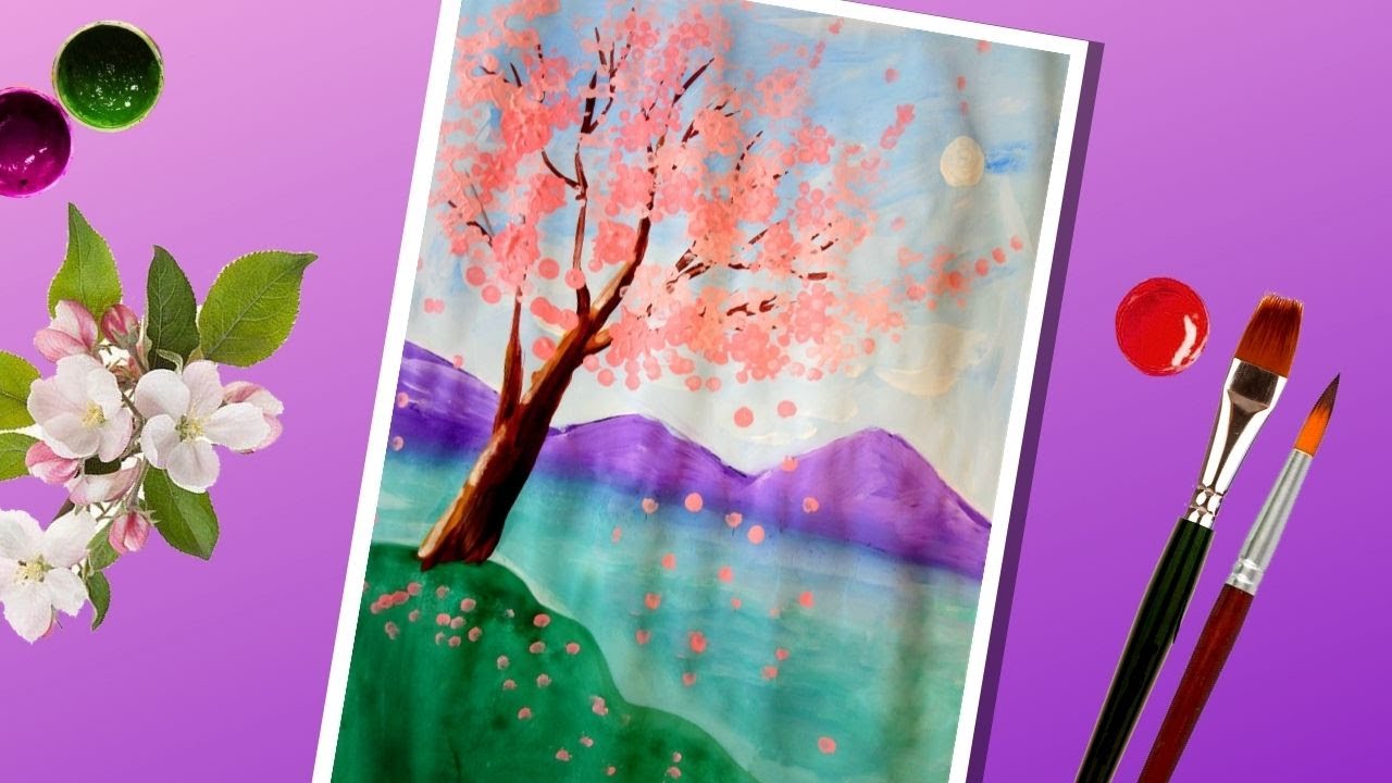 How to draw a flowering tree. - YouTube