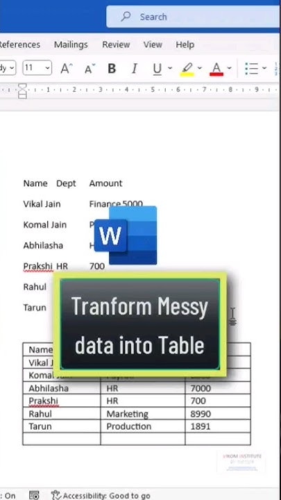 Convert messy data into table in MS WORD #excel #pivottable # ...