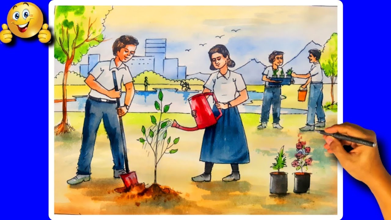 tree plantation drawing - YouTube