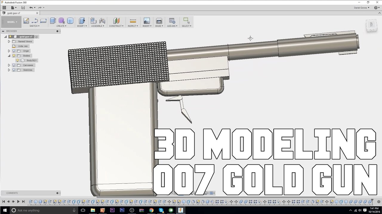 Speed Art 3d Modeling James Bond 007 Gold Gun | AutoDesk 360 Fusion ...