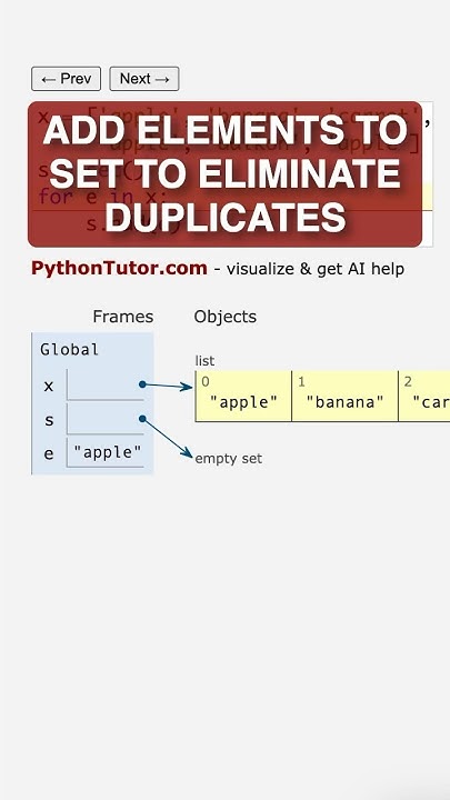 best way to add items into a python set - pythontutor.com - YouTube
